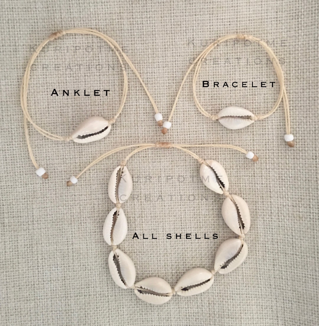 Natural Cowrie Shell Bracelet, Anklet & Necklace in Waterproof Cord - Etsy