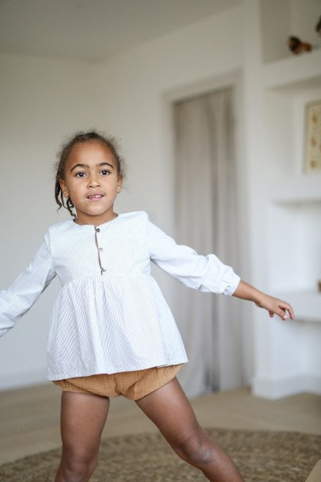 Baby and Child Blouse With Khaki or Blue Stripes Customizable - Etsy