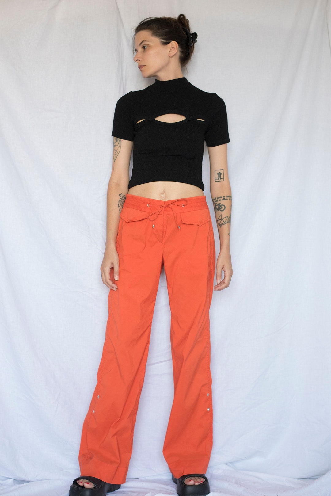 1990s Orange Parachute Wide Leg Pants - Etsy