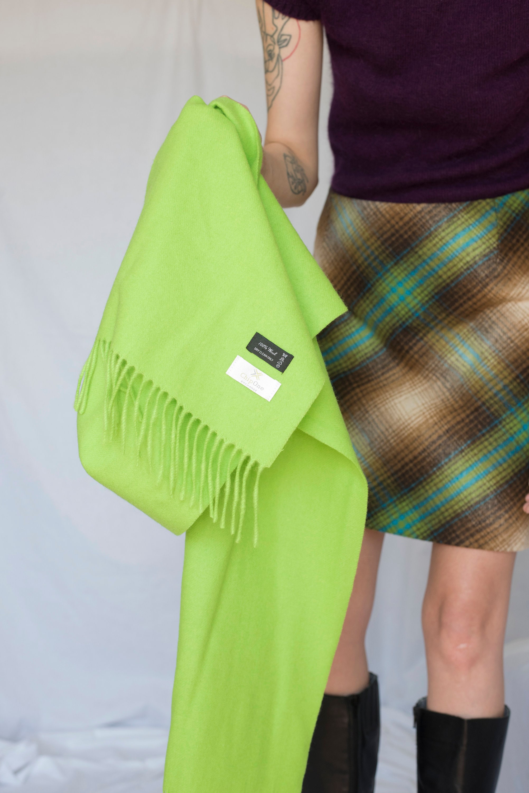 1990s Lime Green Wool Scarf - Etsy
