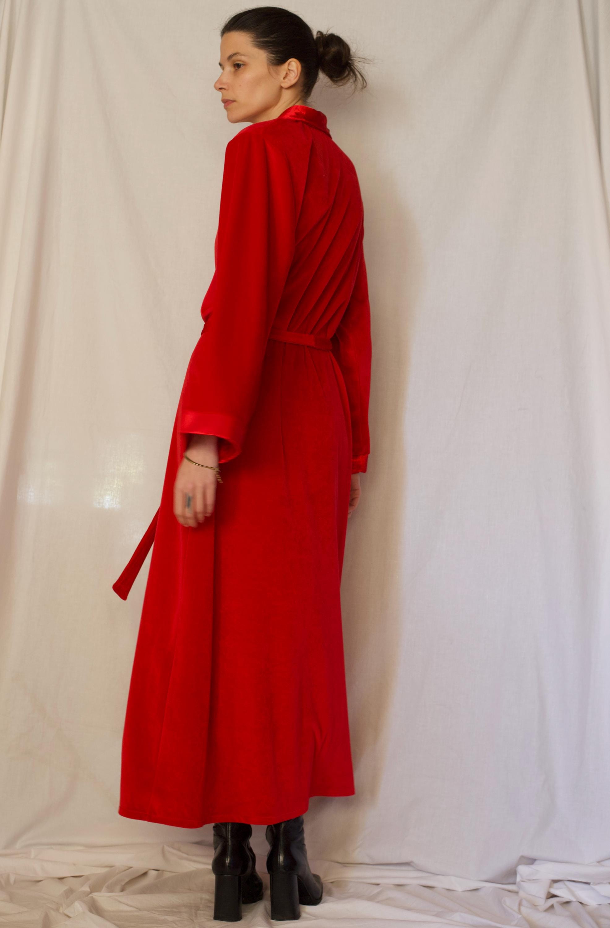 1990s Red Velvet Maxi Night Robe With Belt and Satin Details - Etsy