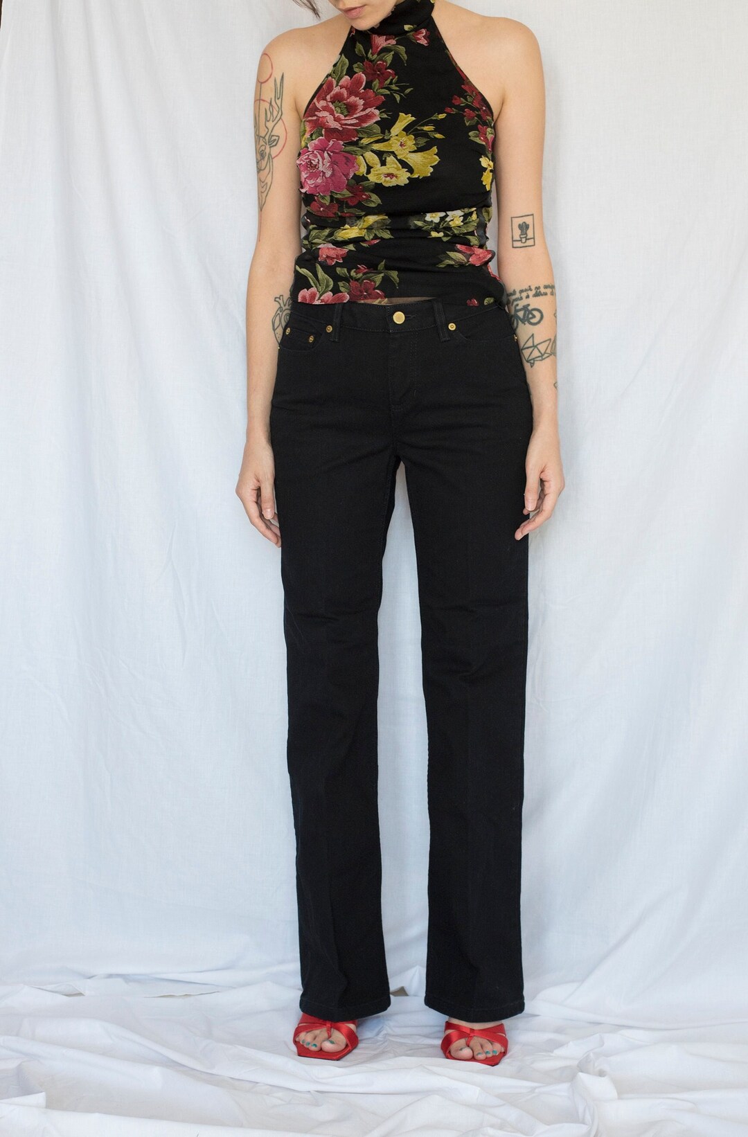 1990s Black High Rise Flared Jeans - Etsy