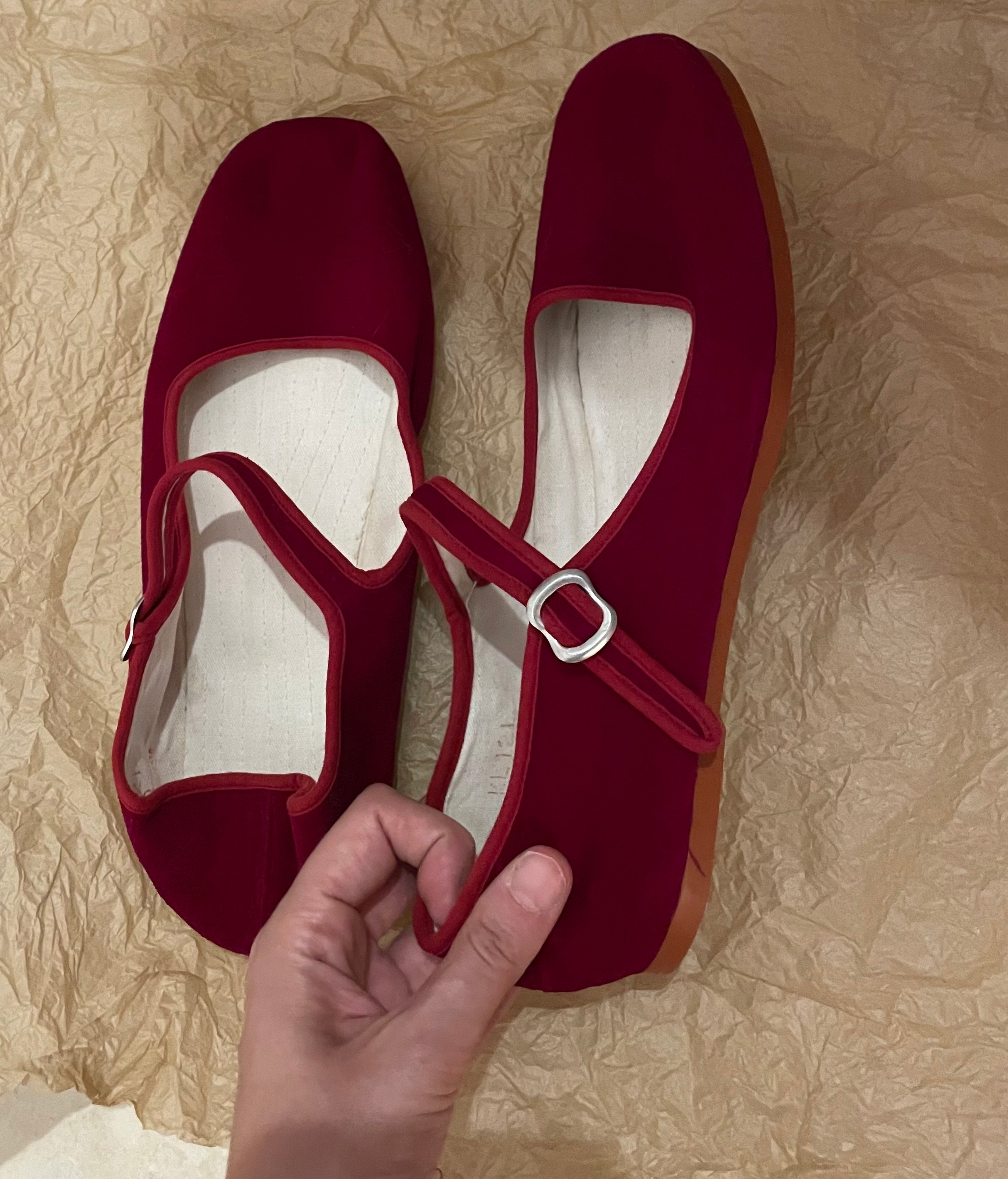 1980s Chinese Velvet Ballet Flats in Cherry Red - Etsy