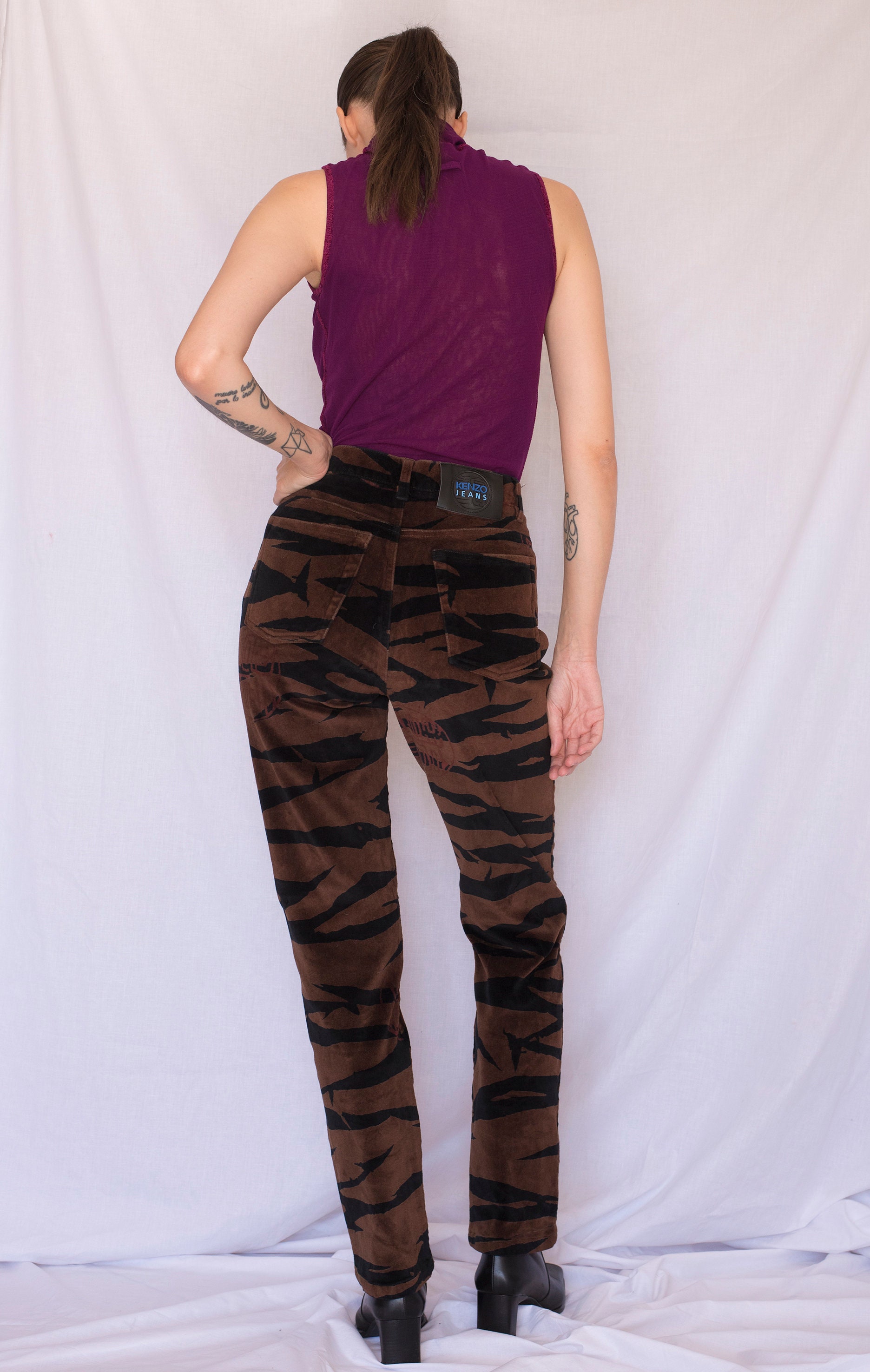 1990s Kenzo Jeans Velvet Tiger-print Pants in Black and Brown - Etsy