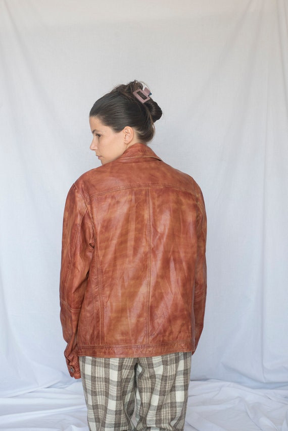 1990s Distressed Leather Oversized Jacket in Tan - Gem