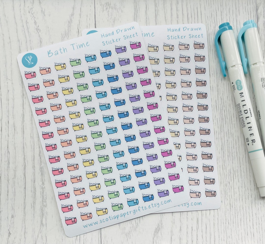 Bath Time Self Care Planner Sticker Icons, 104 Hand Drawn Stickers ...