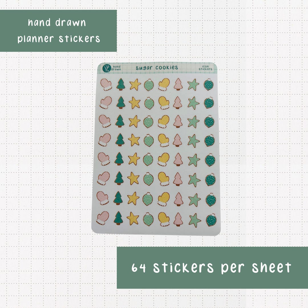 Sugar Cookie Sticker Sheet, 64 Hand Drawn Stickers, Great for Planners ...