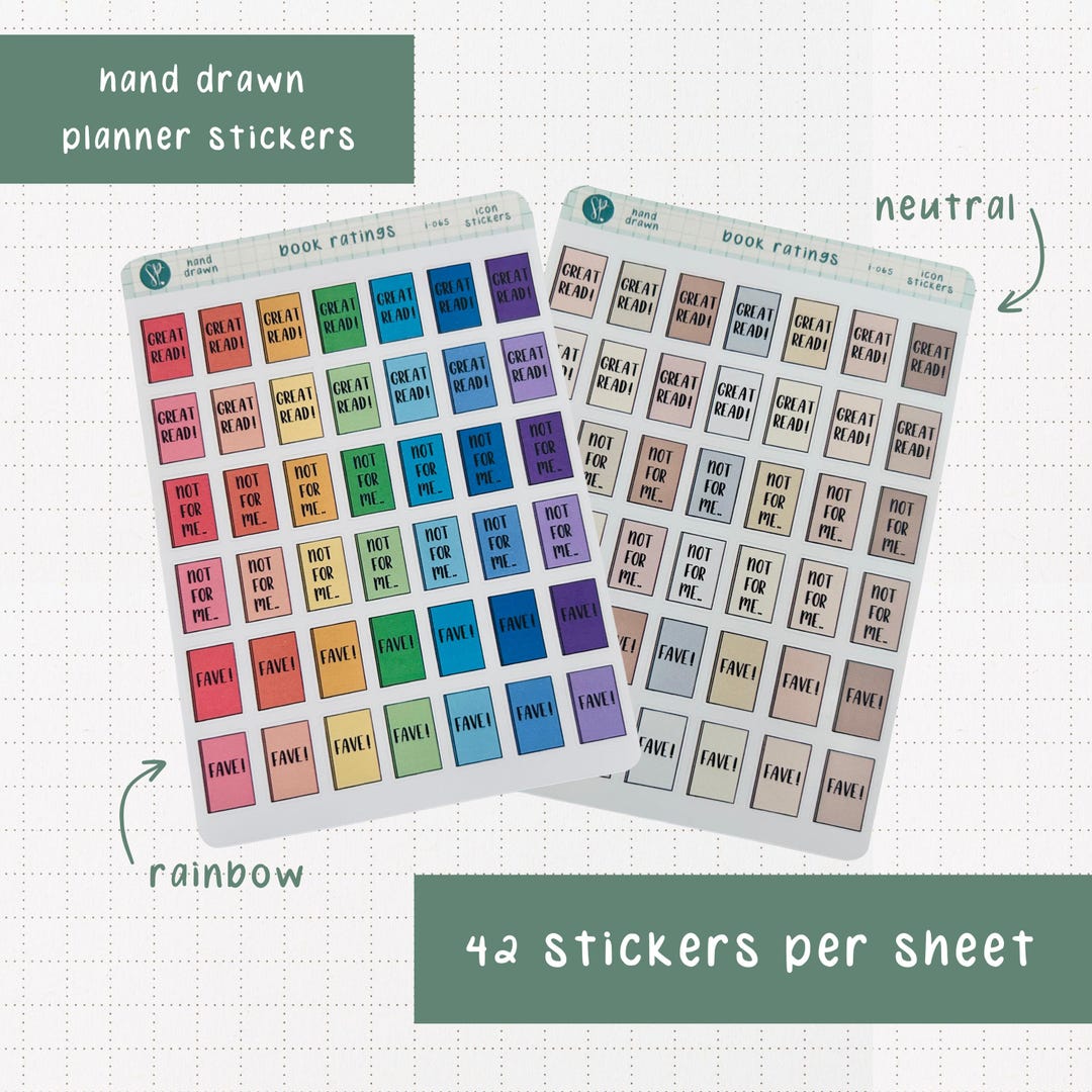 Book Ratings Planner Sticker Icons, 42 Hand Drawn Stickers, Great for ...