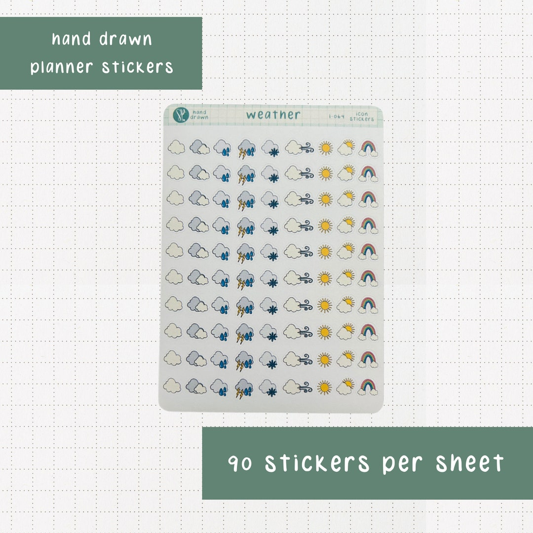 Weather Icons Sticker Sheet, 90 Hand Drawn Stickers, Great for Planners ...