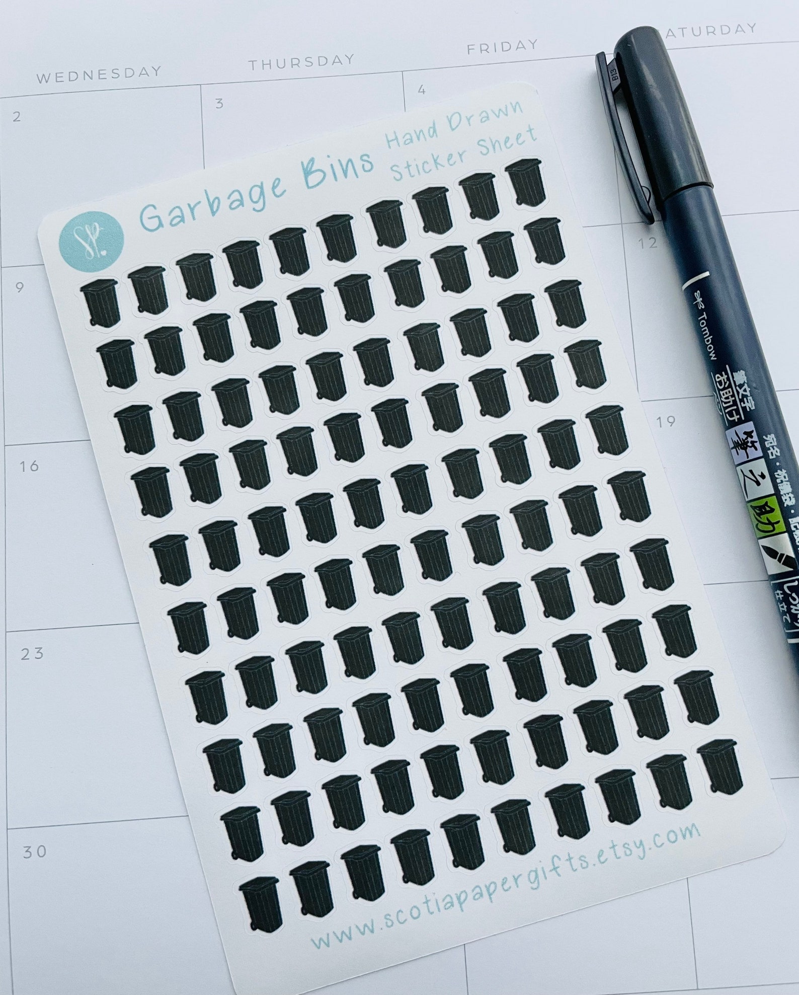 Garbage/recycle/compost Bin Planner Sticker Icons 100 Hand - Etsy