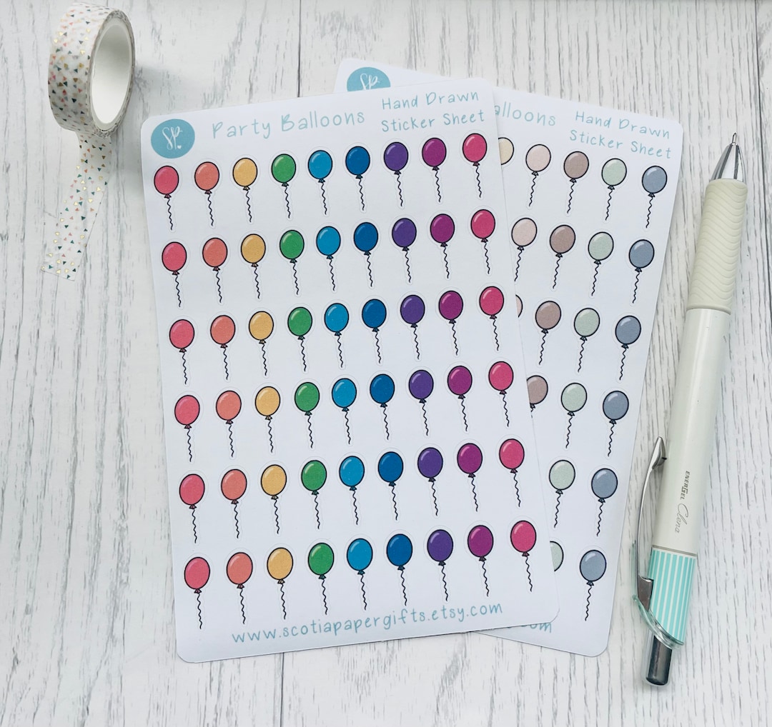 Party Balloons Planner Stickers, Hand Drawn Icons (54/sheet) - Etsy