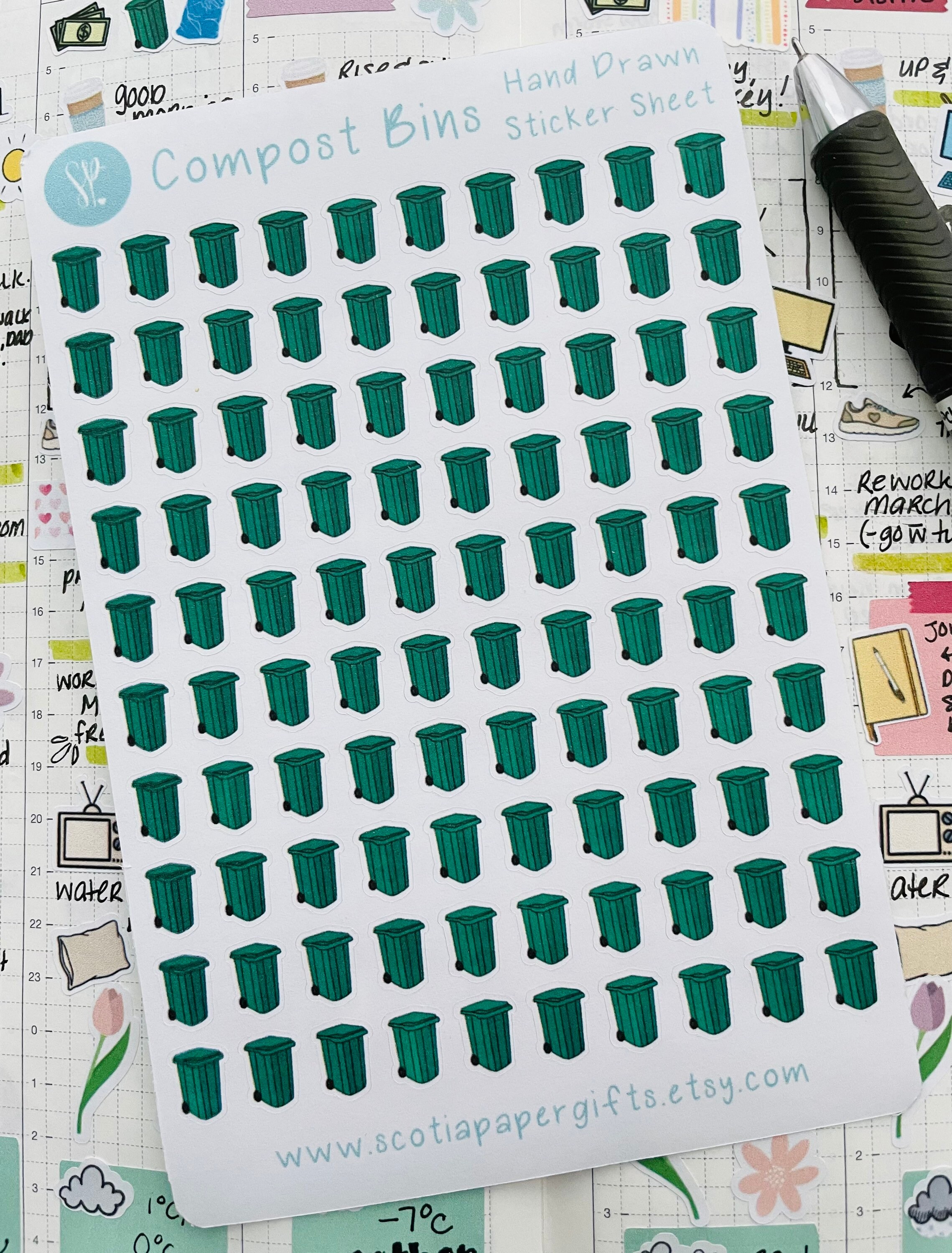 Hand Drawn Garbage Recycling Compost Planner Stickers - Etsy