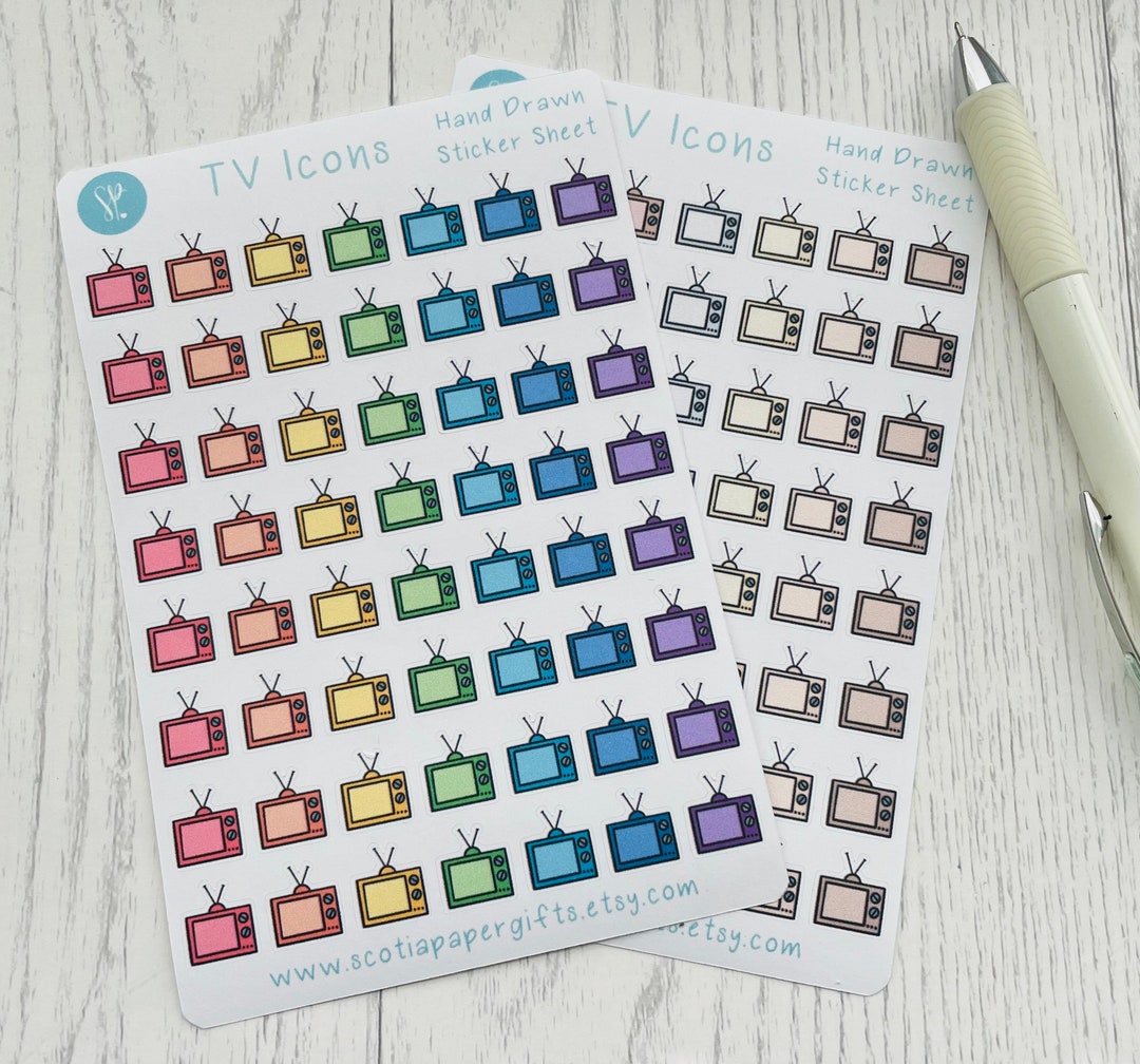 TV Planner Sticker Icons, 56 Hand Drawn Stickers, Great for Planners ...