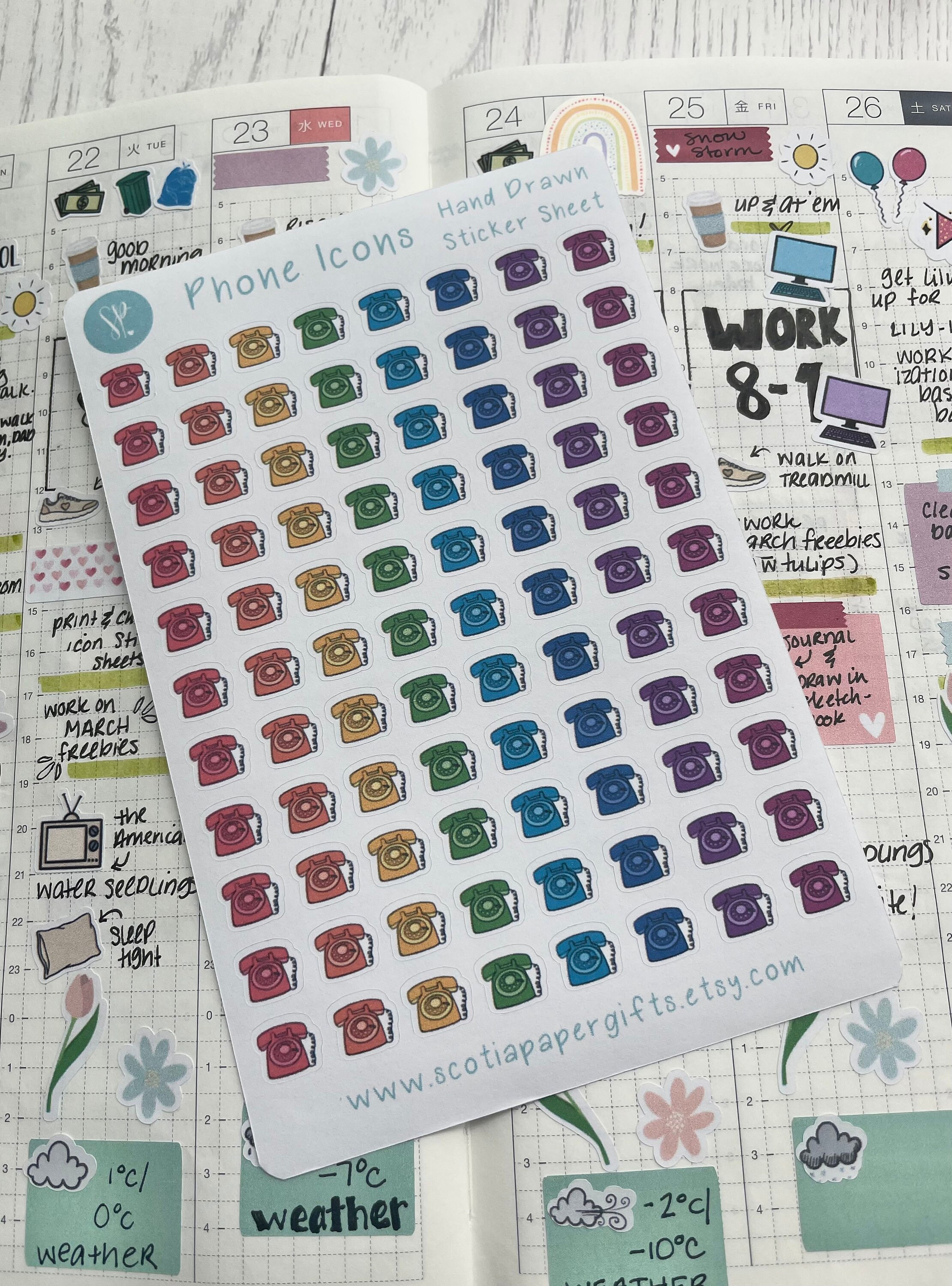 Telephone Planner Sticker Icons 88 Hand Drawn Stickers Great - Etsy