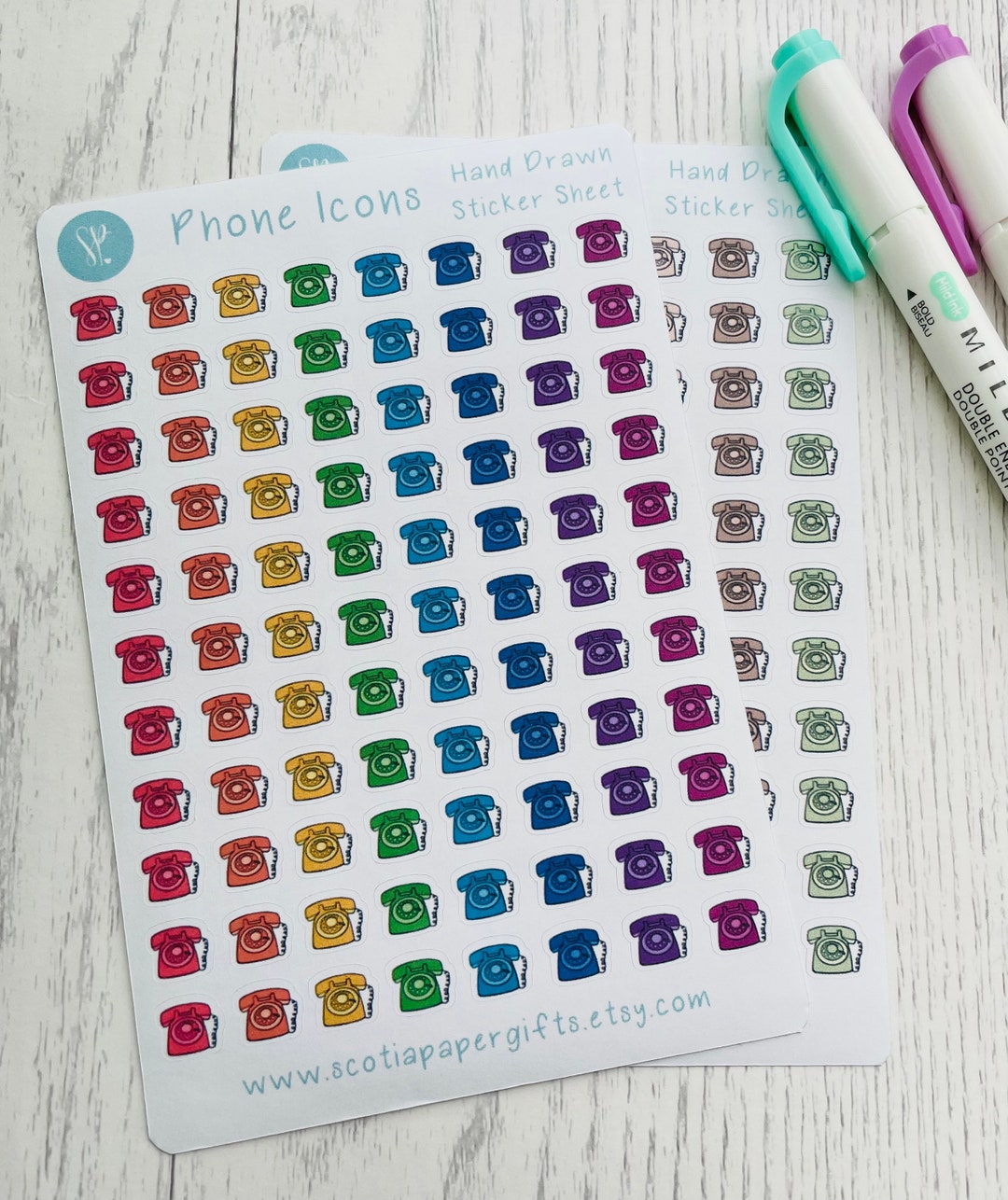Telephone Planner Sticker Icons, 88 Hand Drawn Stickers, Great for ...