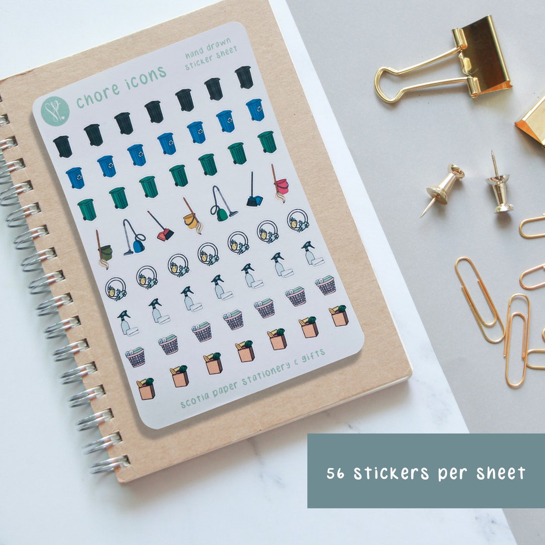 Chore Icon Stickers, Hand-drawn Planner Stickers (56/sheet) - Etsy