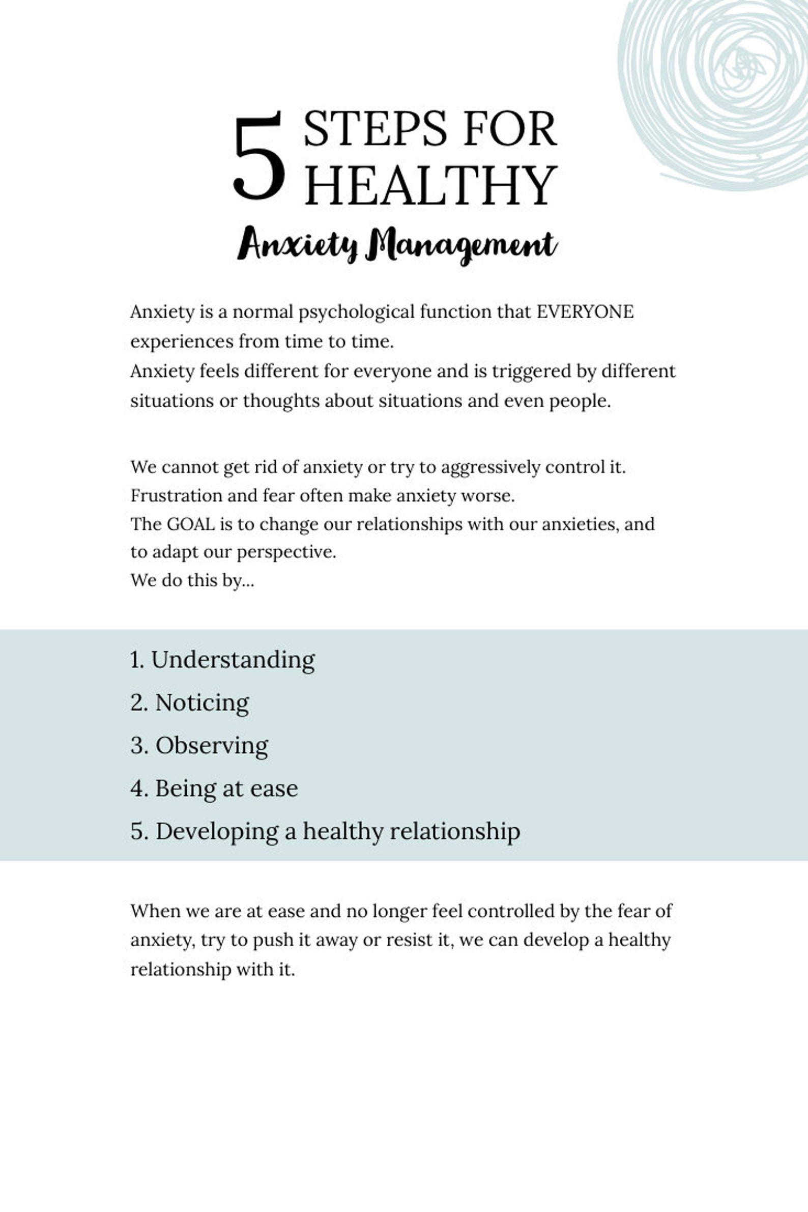 5 Steps for Healthy Anxiety Management - Workbook for Teenagers, Young ...