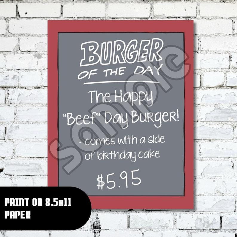 Bob's Burgers Printable Birthday Party Signs Burger of the | Etsy