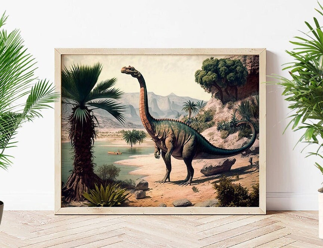 Brontosaurus Dinosaur Art Print, Prehistoric Illustration Digital ...