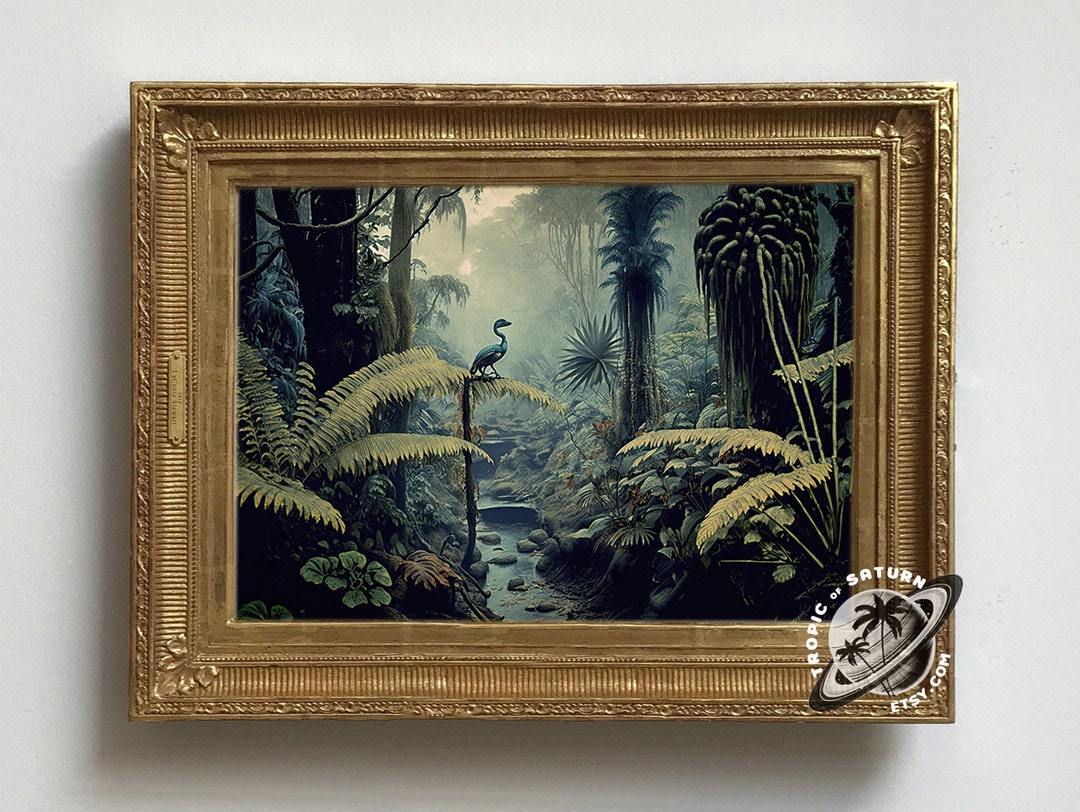 Jungle Art Print, Prehistoric, Moody Landscape Painting, Jungle ...