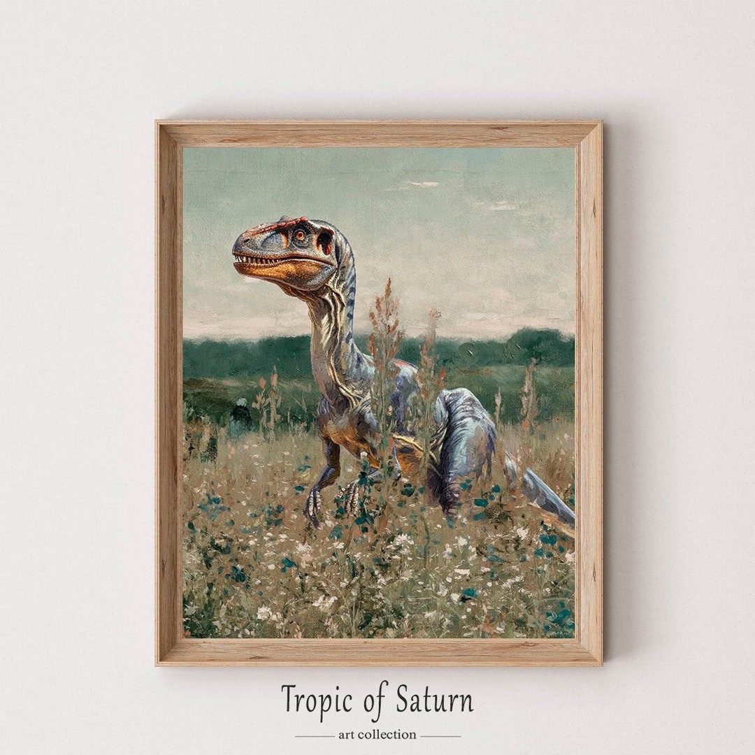 Velociraptor in Weed Garden Print, Dinosaur Print, Velociraptor Poster ...