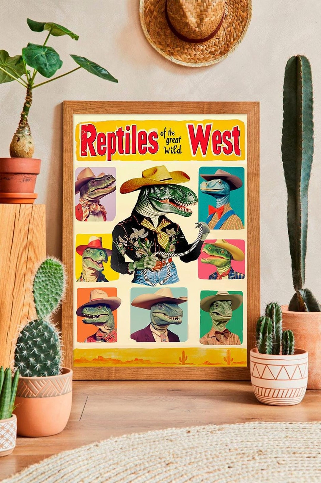 Dinosaurs of the Wild West Poster Dinosaur Cowboy Western Wall Prints ...