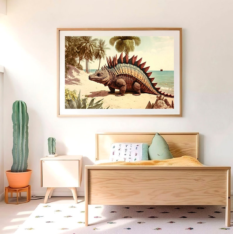Baby Beach Dinosaur, Art Print Download, Antique Decor for Children ...