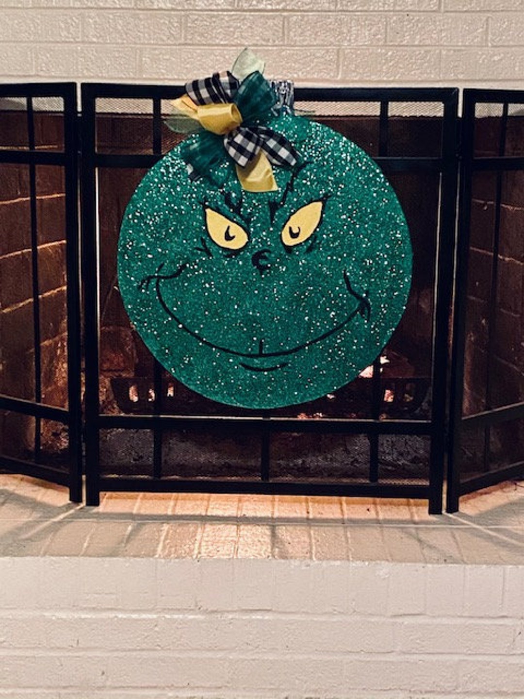 Glittered Grinch Face Inspired Ornament - Etsy