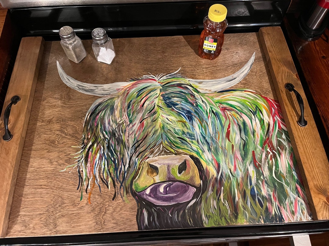 Highland Cow Colorful Custom Painted Noodle Boards Stained,stove Cover ...