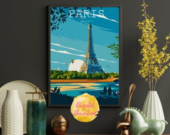 Paris France Eiffel Tower Vintage Travel Poster Paris Print Paris ...