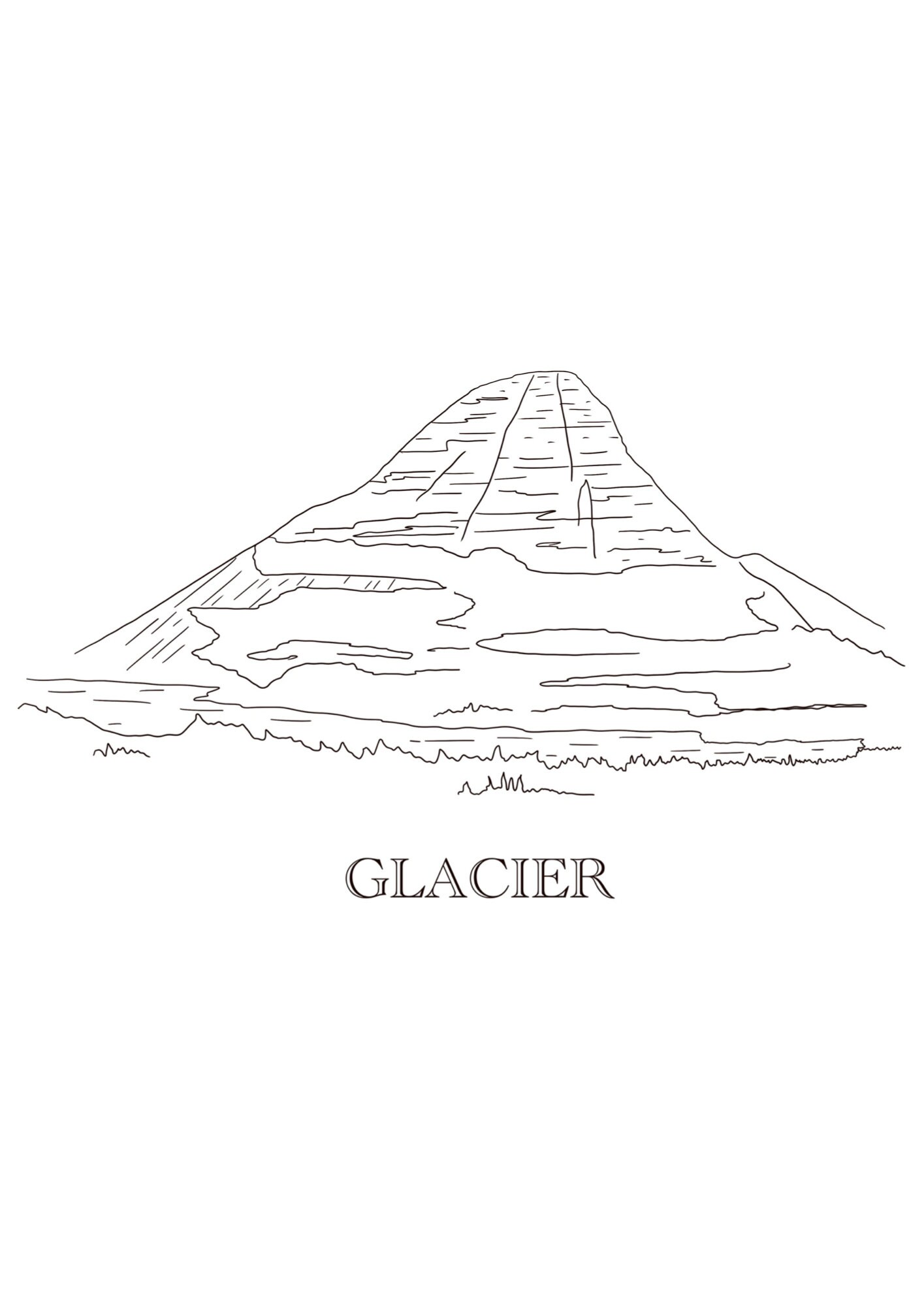 Glacier National Park Line Art Print, Minimalist Black & White Drawing ...