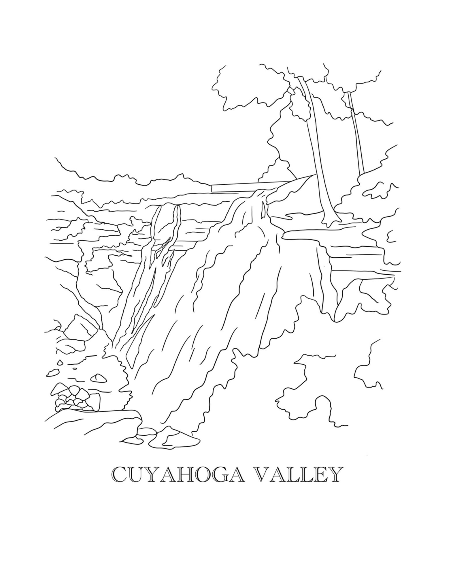 Cuyahoga Valley National Park Line Art Print, Minimalist Black & White ...