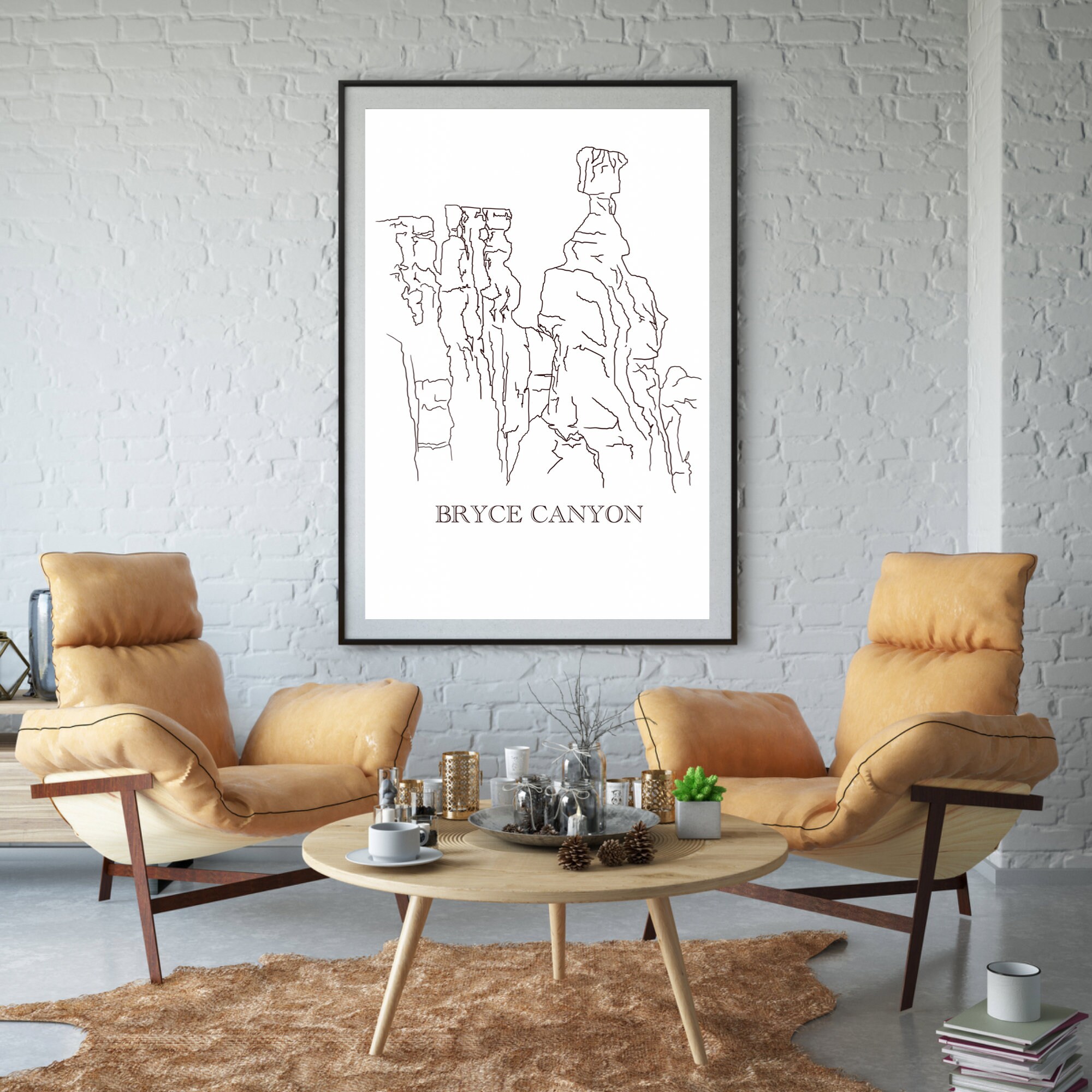 Bryce Canyon National Park Line Art Print, Minimalist Black & White ...