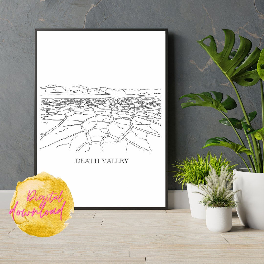 Death Valley National Park Line Art Print, Minimalist Black & White ...