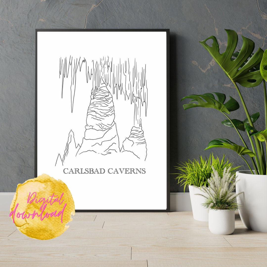 Carlsbad Caverns National Park Line Art Print, Minimalist Black & White ...