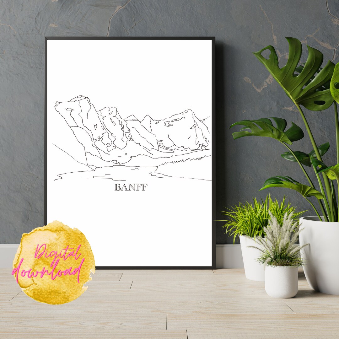 Banff National Park Line Art Print, Moraine Lake, Minimalist Black ...