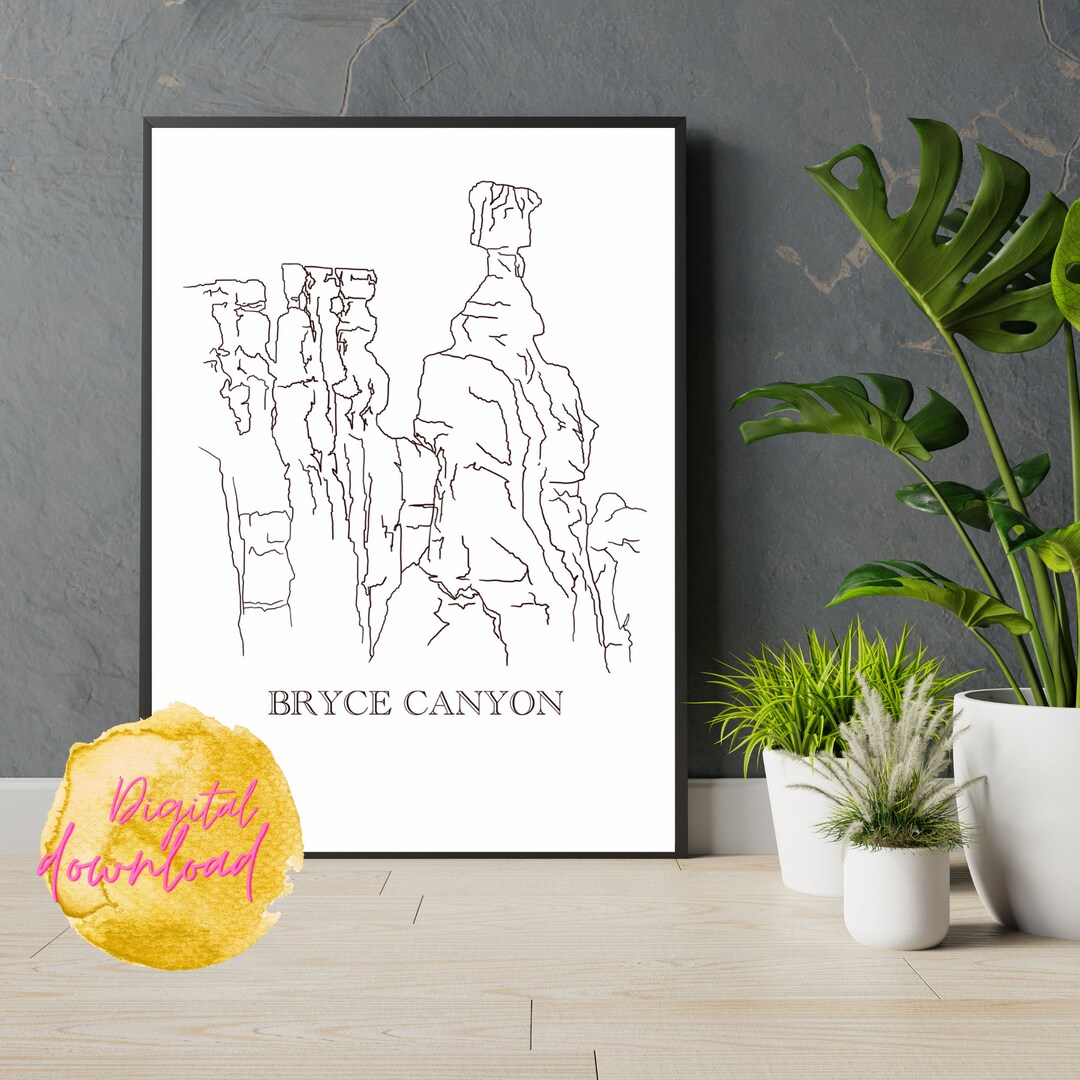 Bryce Canyon National Park Line Art Print, Minimalist Black & White ...