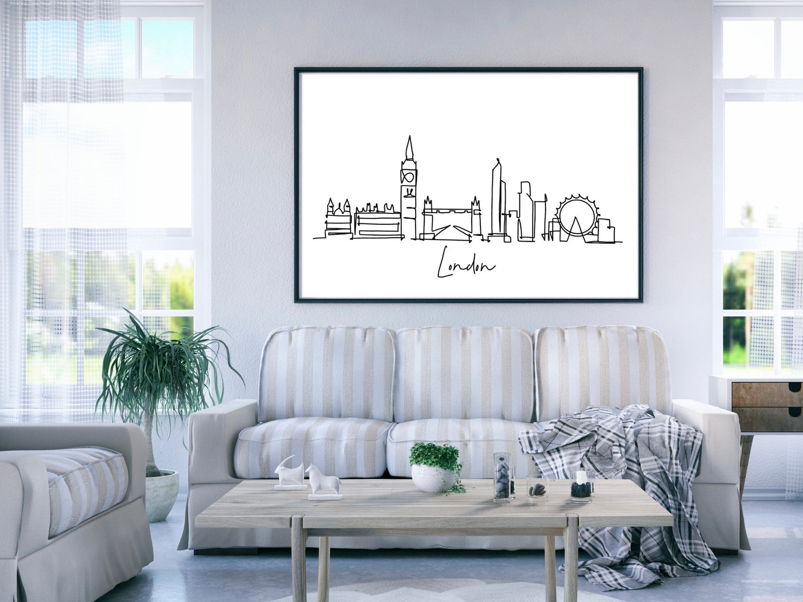 London City Skyline Print, Boho Printable Wall Art, Retro Minimalist ...