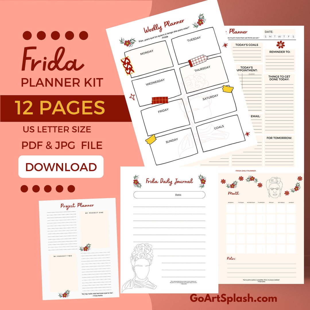 Digital Planner, Frida Kahlo Inspired Gift, Printable ADHD Daily ...