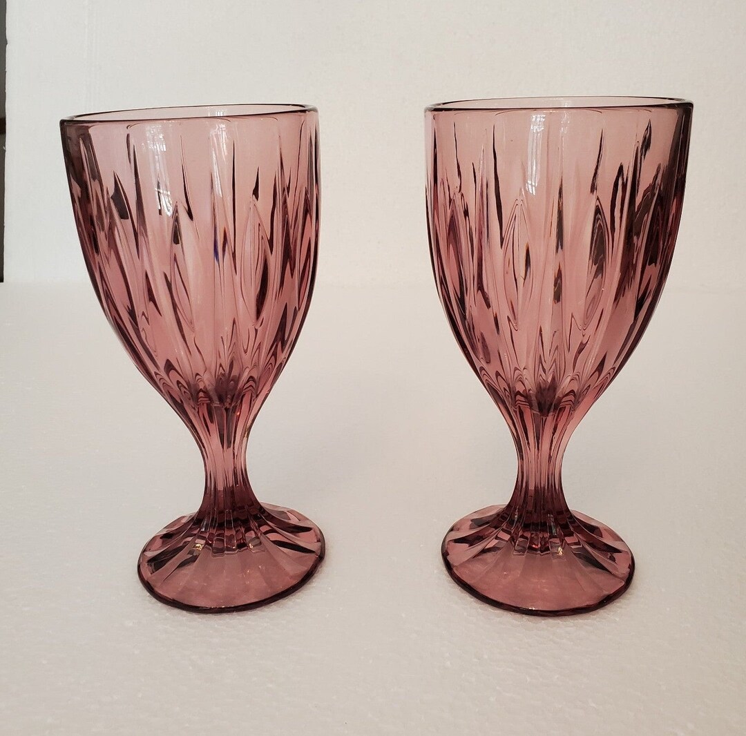 Noritake Entree Set of 2 Footed Water Goblets Glasses Purple Cranberry ...