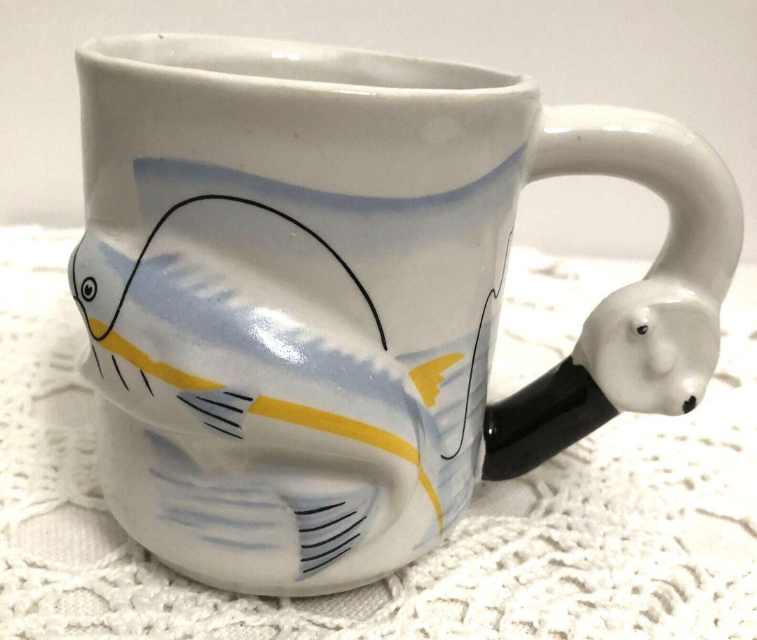 Vintage 3D Figural Fish With Rod Hanle Mug Cup 10 Oz. Emson Taiwan 4 ...