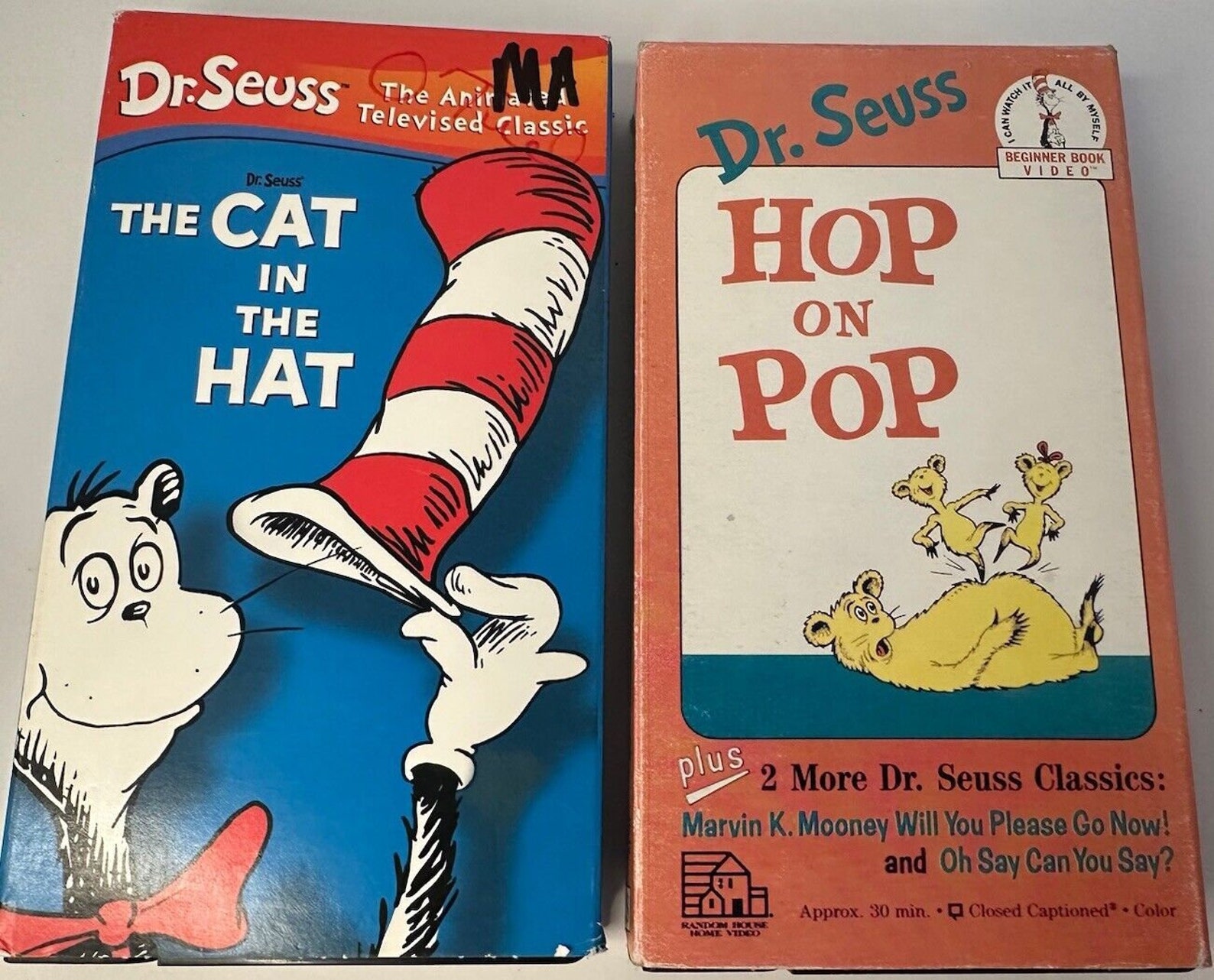 2 Dr Seuss the Cat in the Hat VHS, 2003 & Hop on Pop VHS 1992 Book ...