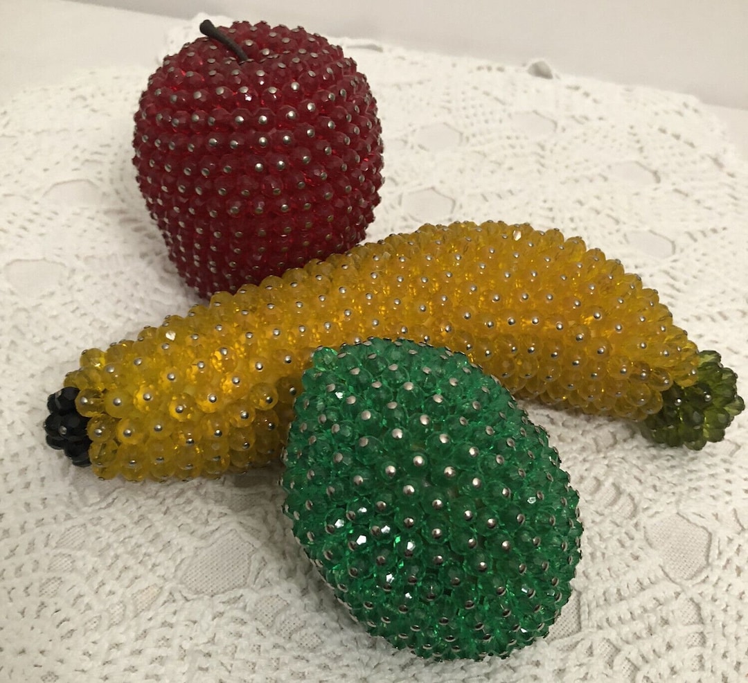 Set of 3 Vintage 1960s Mid-century Push Pin Sequined Beaded Faux Fruit ...