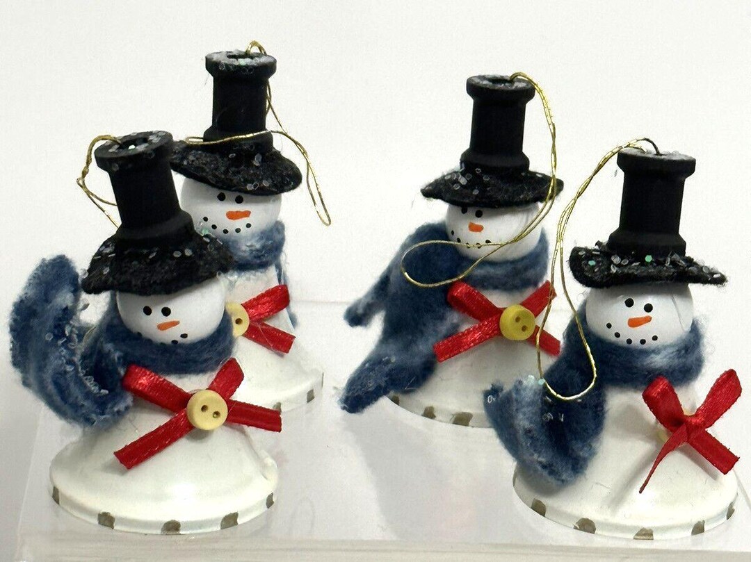 Vtg Set of 4 Metal Bell Snowmen With Top Hats & Scarves Christmas ...