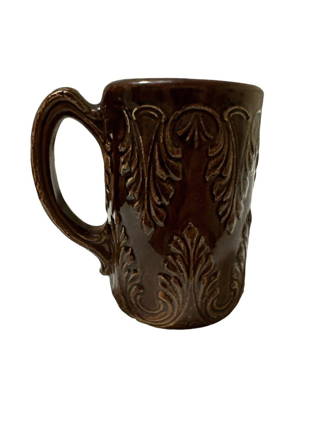 Antique Bennington Rockingham Stoneware Acanthus Leaf Brown Glazed Mug ...
