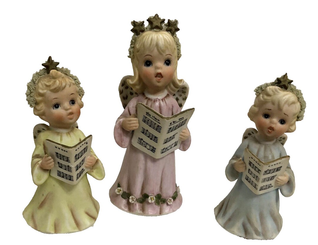 3 Singing Child Angels With Sheet Music Figurines Eve Rockwell Enesoo ...