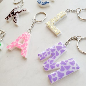 Colorful Cow Print Letter Keychain L Resin Keychain L Animal Print L ...