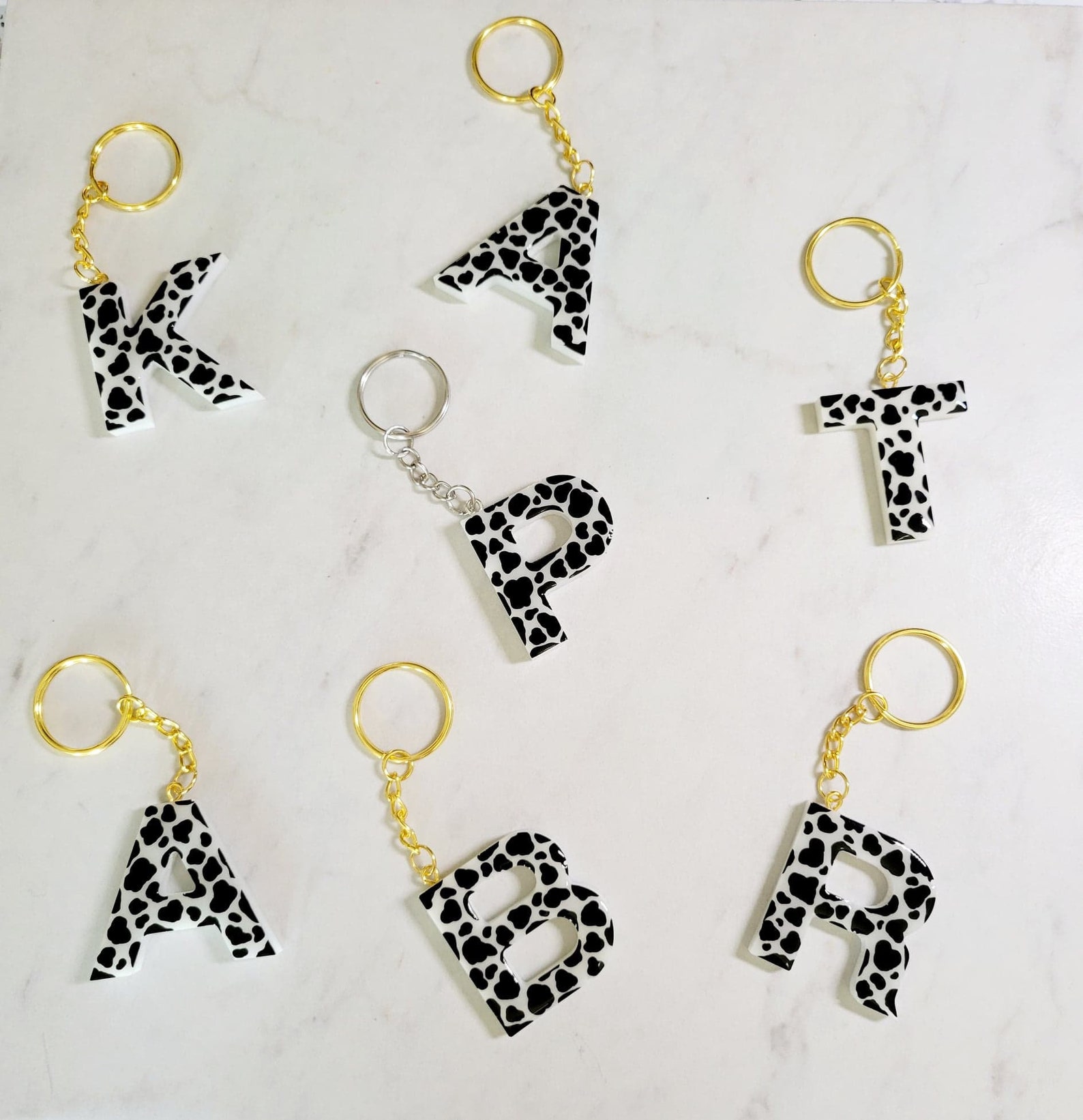 Cow Print Letter Keychain L Resin Keychain L Animal Print L - Etsy