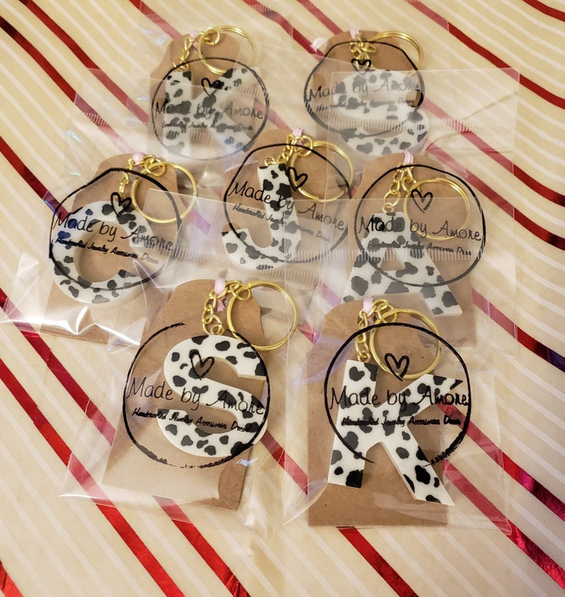Cow Print Letter Keychain L Resin Keychain L Animal Print L | Etsy