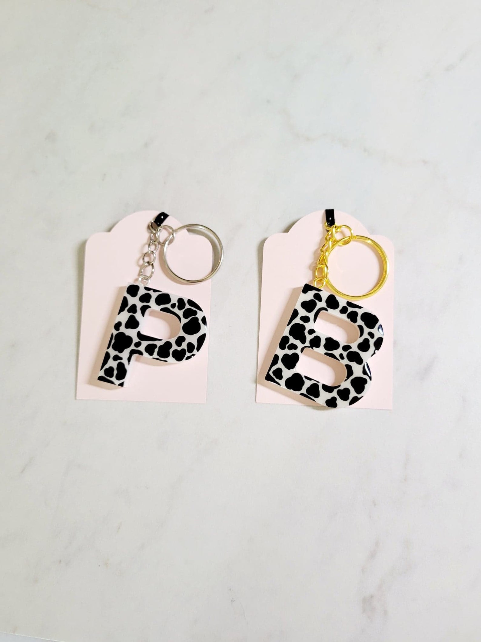 Cow Print Letter Keychain L Resin Keychain L Animal Print L - Etsy